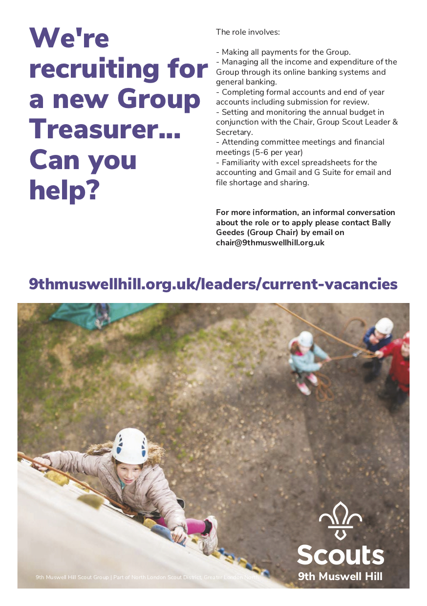 We’re recruiting a new Group Treasurer… Can you help? – 9th Muswell Hill
